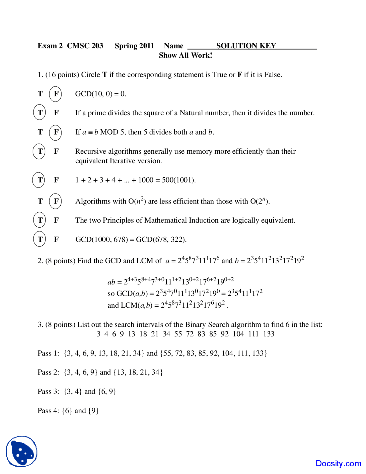 Natural Number - Discrete Structures - Solved Exam - Docsity
