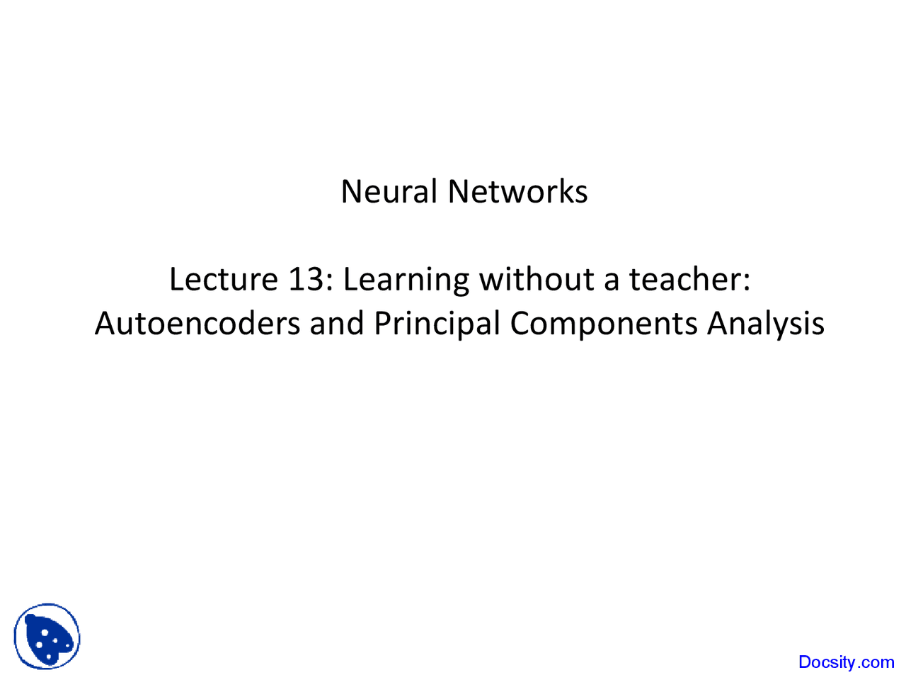Principal Components Analysis - Artificial Neural Network - Lecture ...