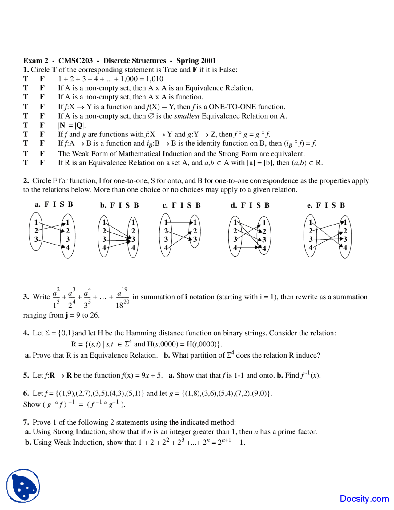Strong Induction - Discrete Structures - Exam - Docsity