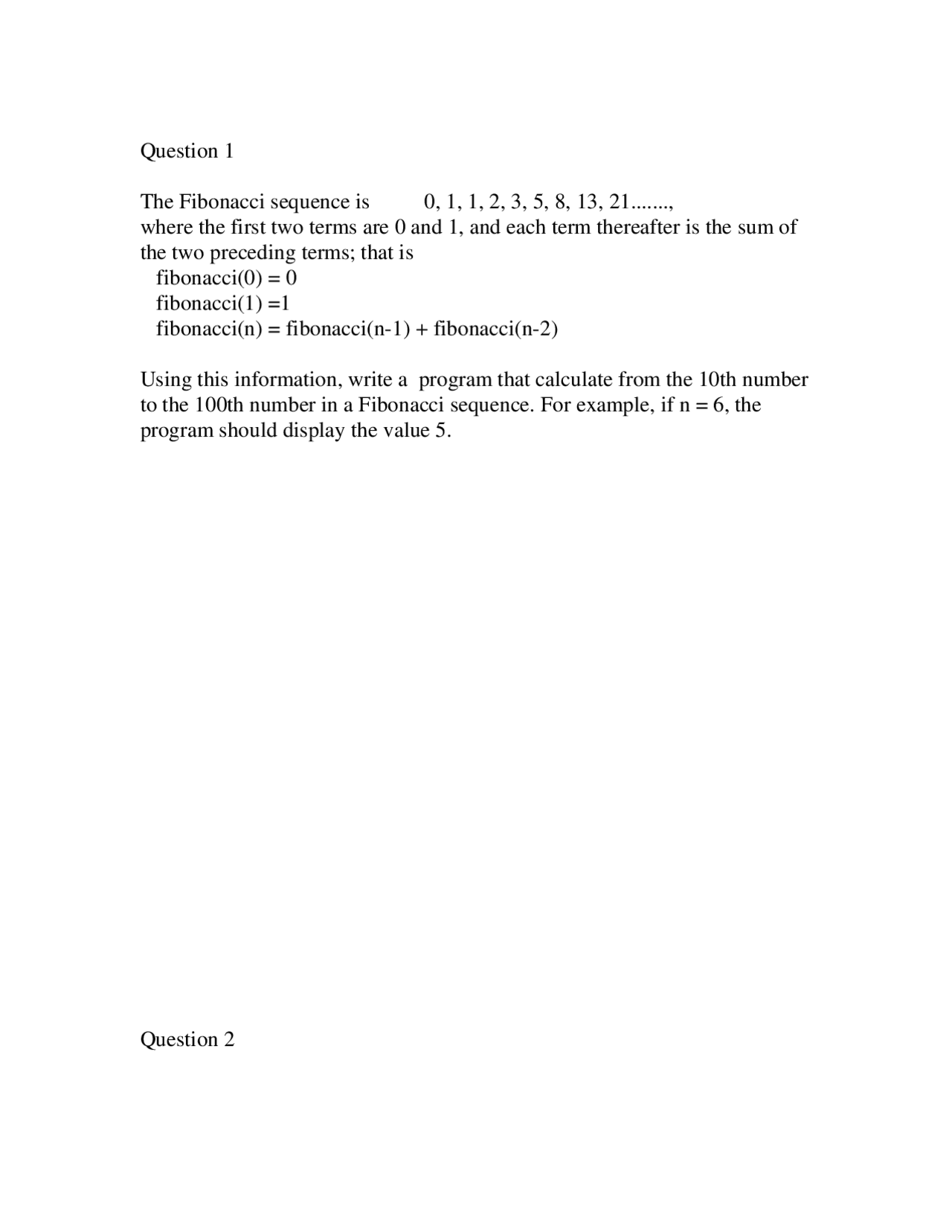 Fibonacci Sequence Computers And Programming I Home Work Lecture