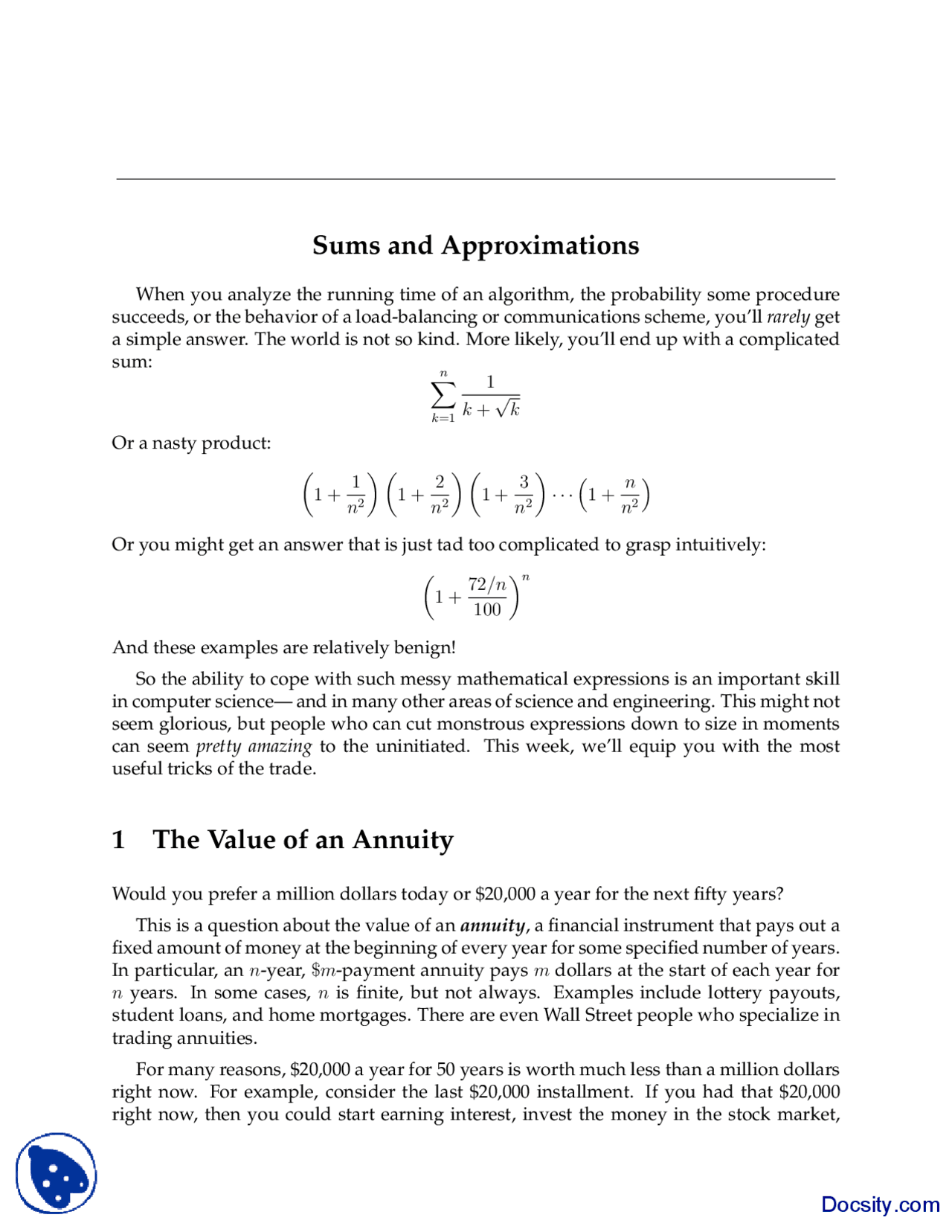 Approximations Mathematics For Computer Science Lecture Slides