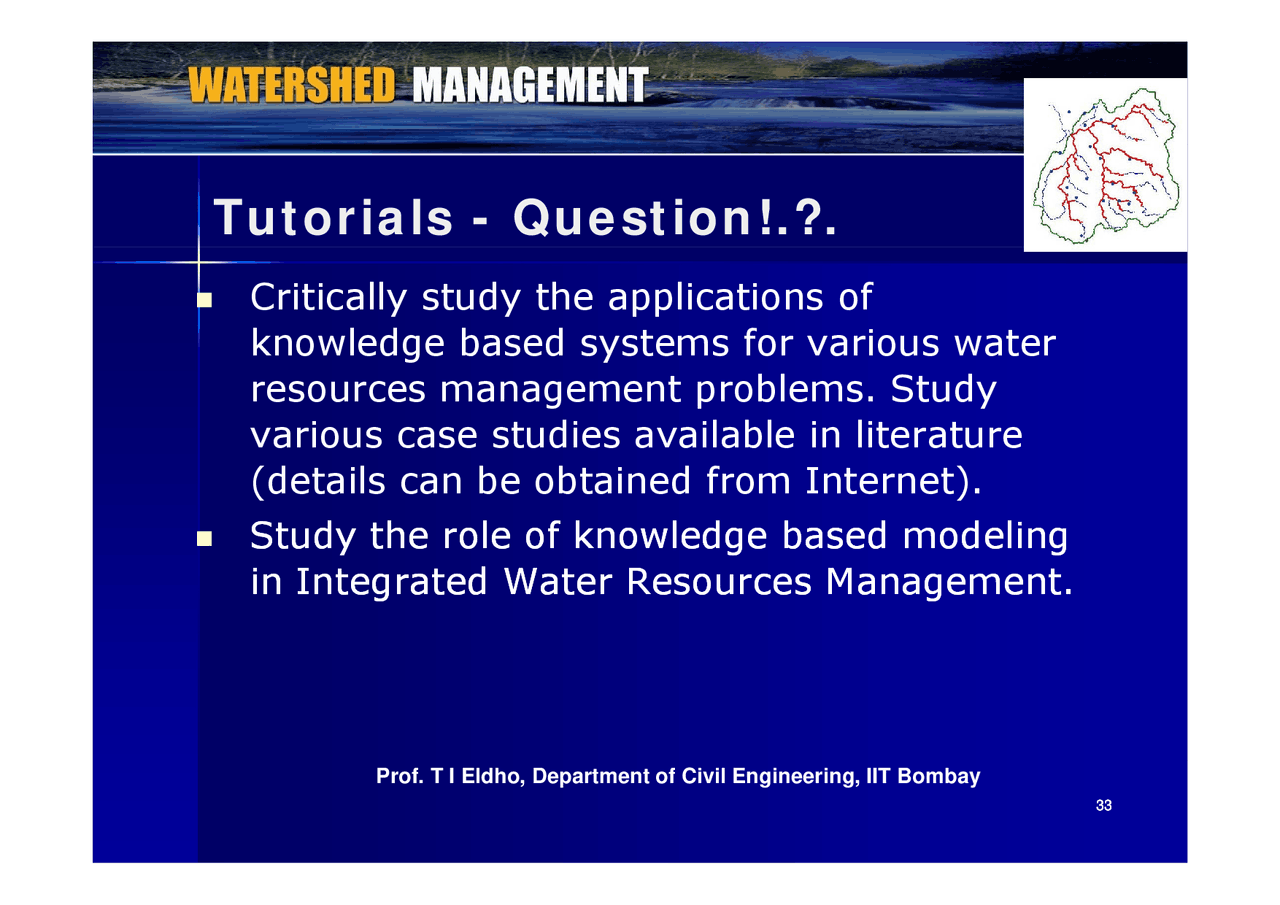Water Resources Management Watershed Management Tutorial Slides