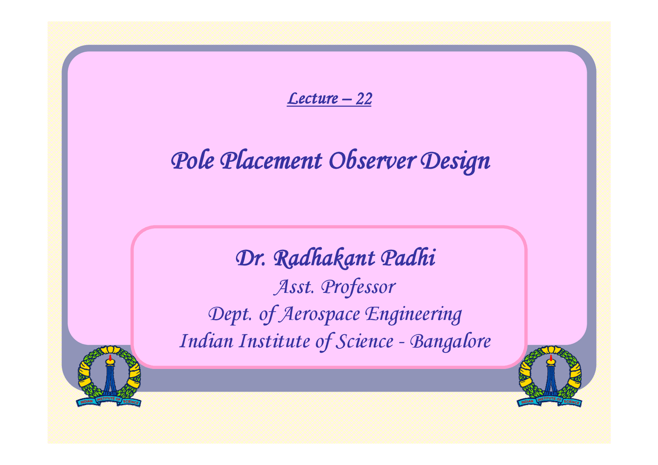 Pole Placement Design - Advanced Control System Design for Aerospace ...