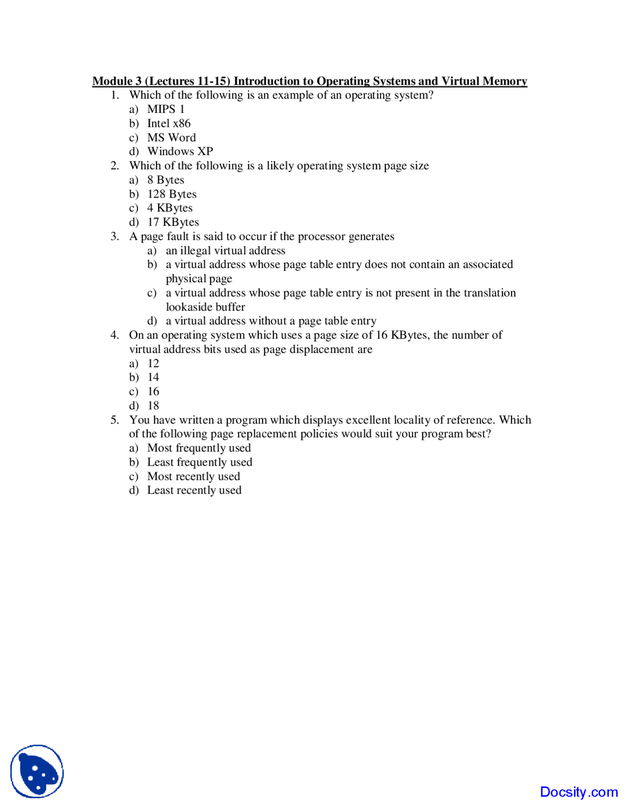 Operating Systems High Performance Computing Assignment Docsity