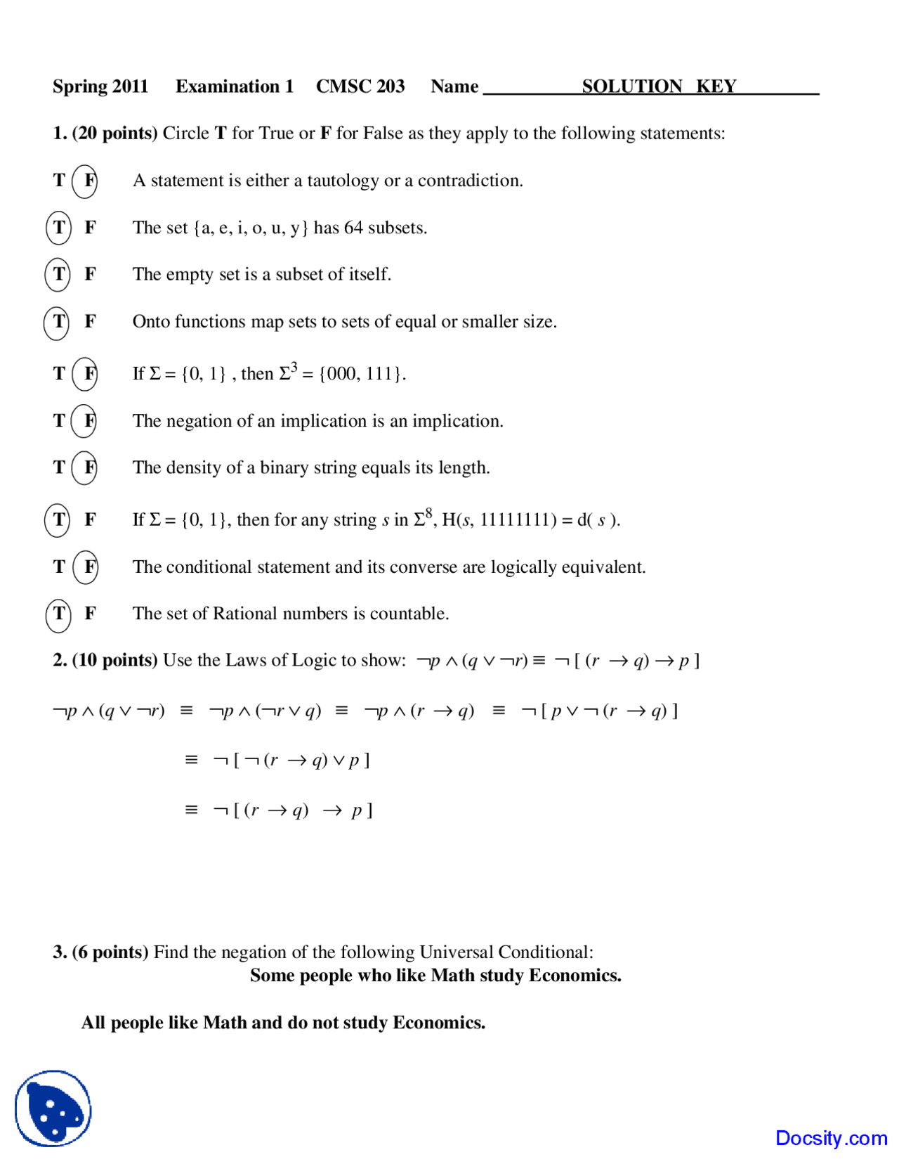 Onto Functions Discrete Structures Solved Exam Docsity