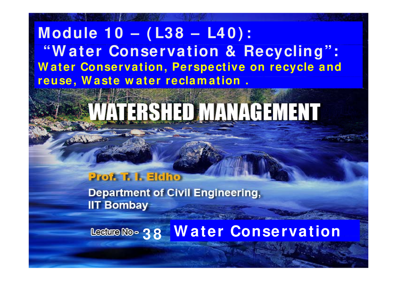 Water Conservation Watershed Management Lecture Slides Docsity