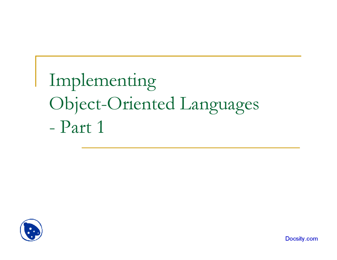 Oriented Languages Compiler Design Lecture Slides Docsity