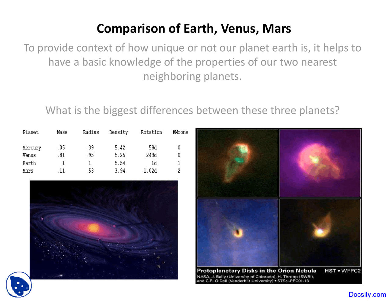 Comparison of Earth - Introduction to Geophysics - Lecture Slides - Docsity