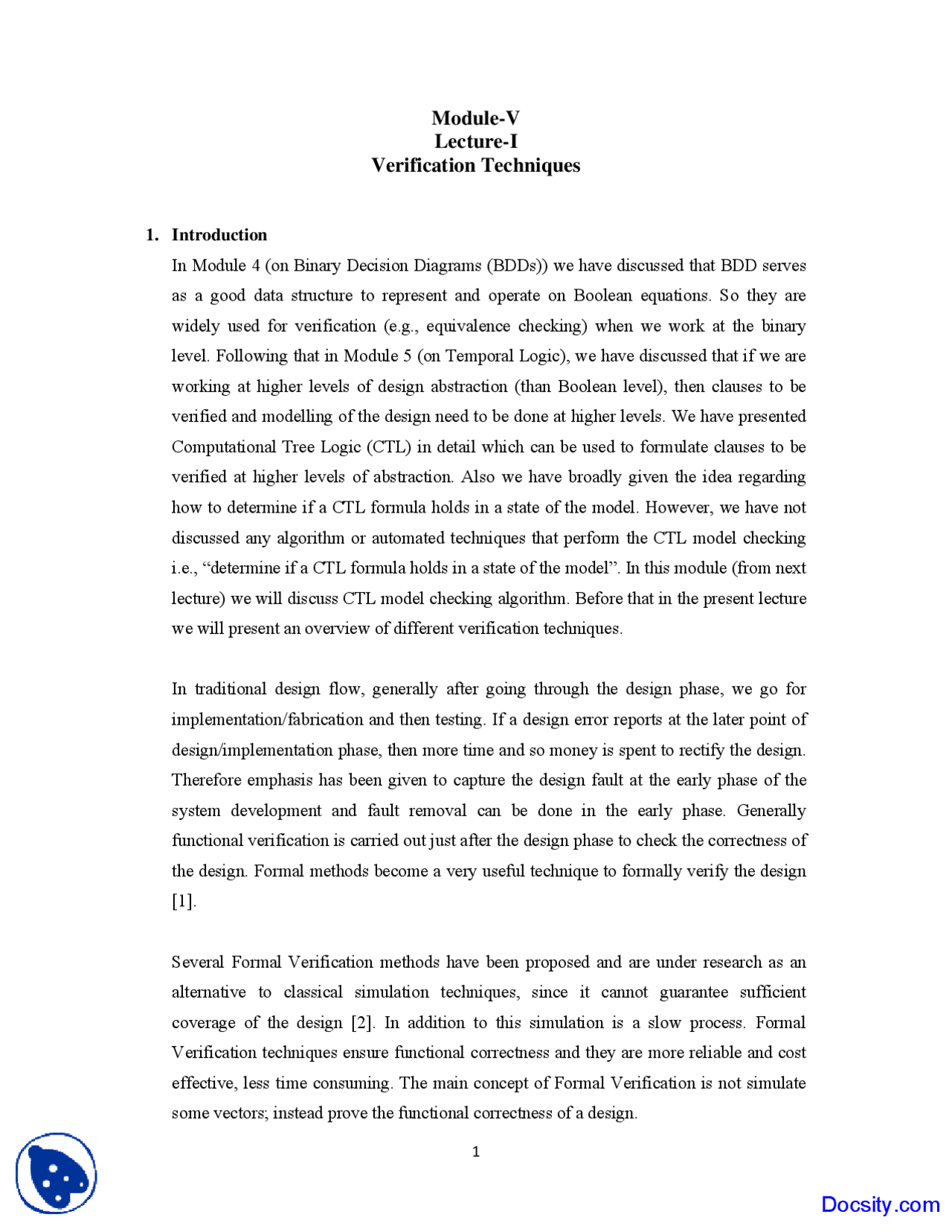 Verification Techniques Design Verification And Test Lecture Notes Docsity