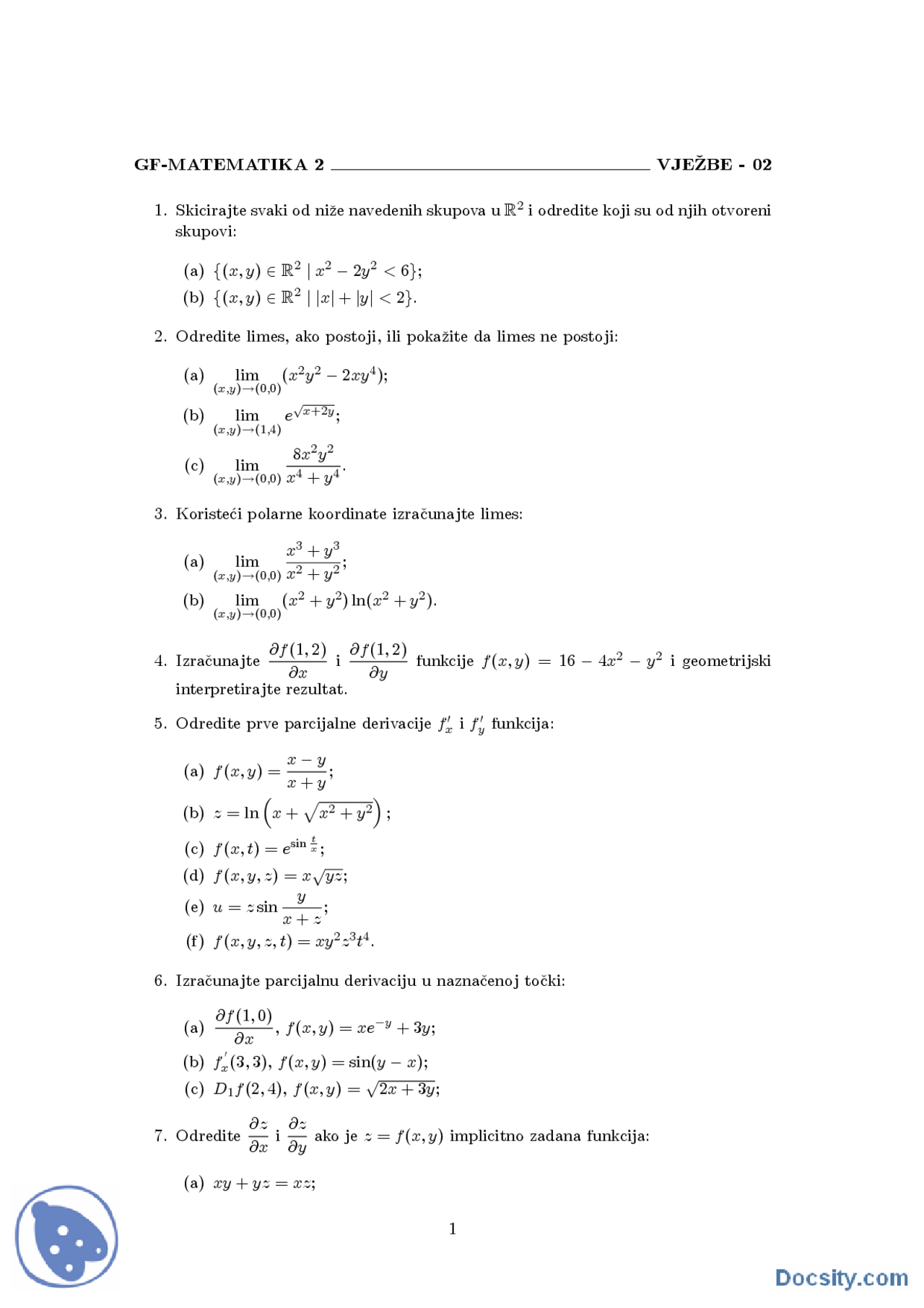 GF-M2-V-02-Gradjevinski fakultet-Zadaci-Skripta-Matematika 2 | Rezime' predlog Matematika - Docsity