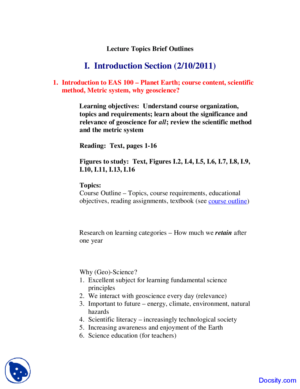 Introduction Planet Earth Lecture Notes Docsity