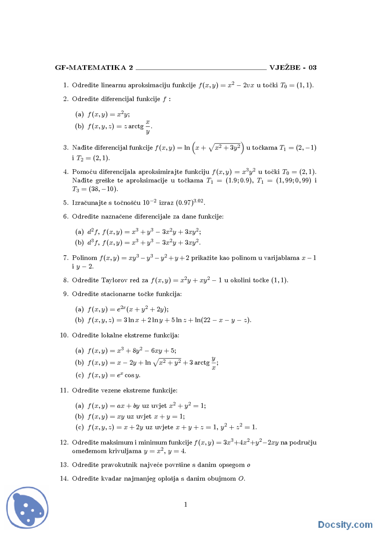 GF-M2-V-03-Gradjevinski fakultet-Zadaci-Skripta-Matematika 2 | Rezime' predlog Matematika - Docsity
