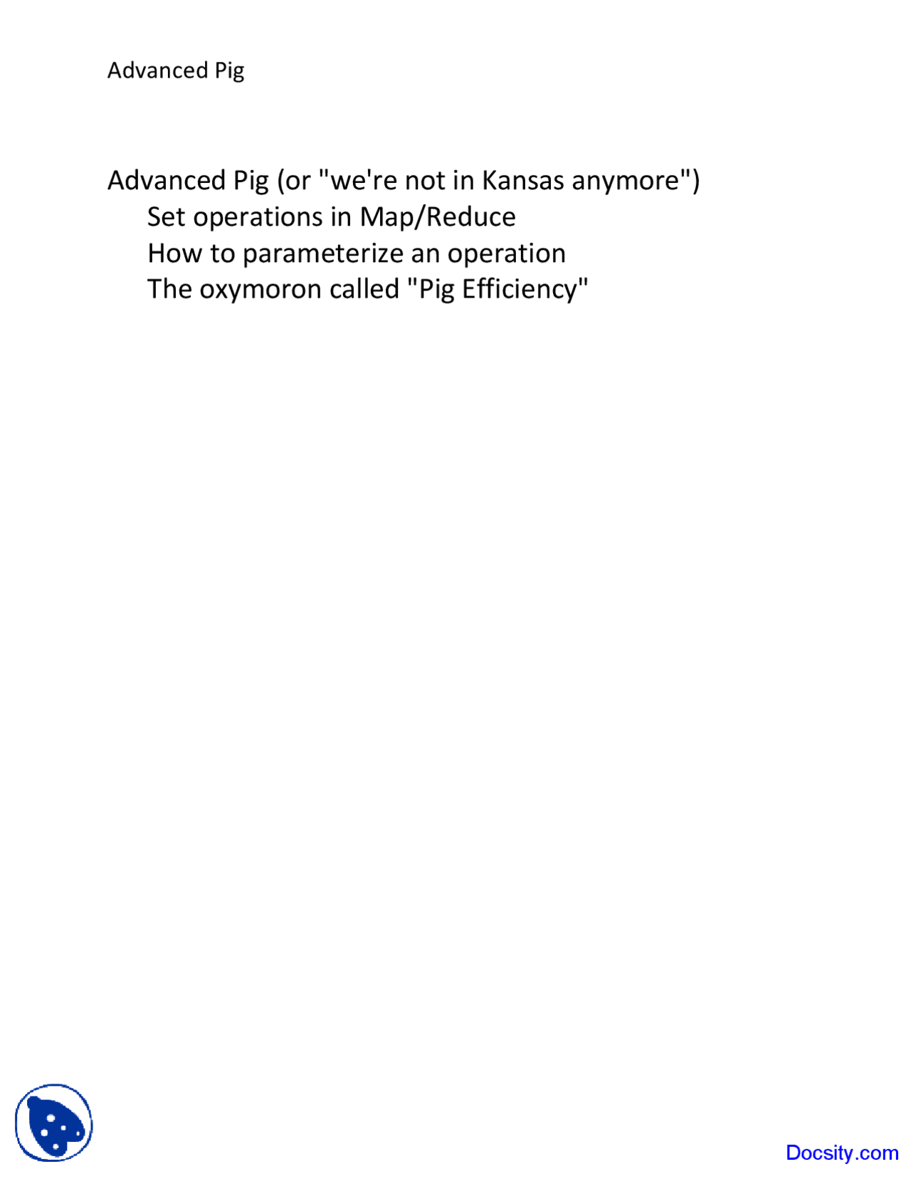 Advanced Pig - Clouds and Power-Aware Computing - Lecture Slides - Docsity