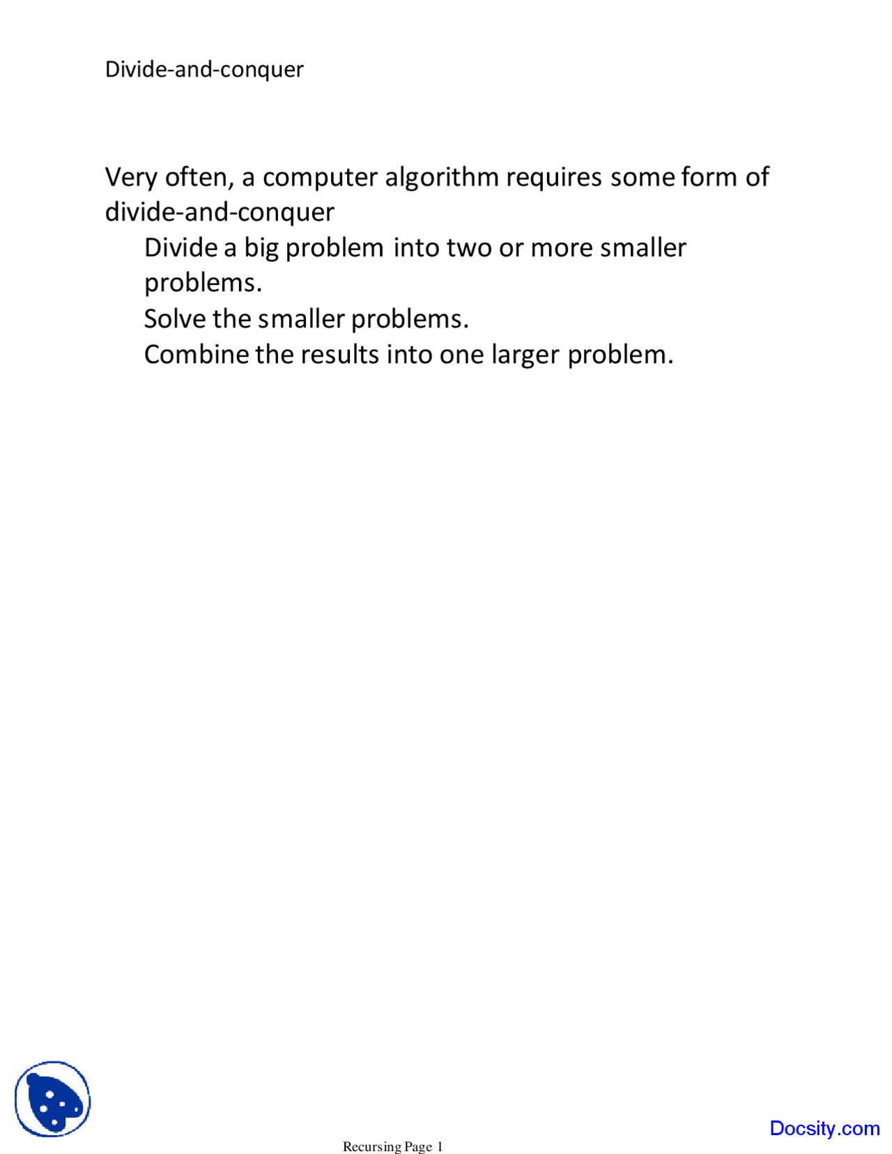 Recursing Biological And Cognitive Sciences Lecture Notes Docsity