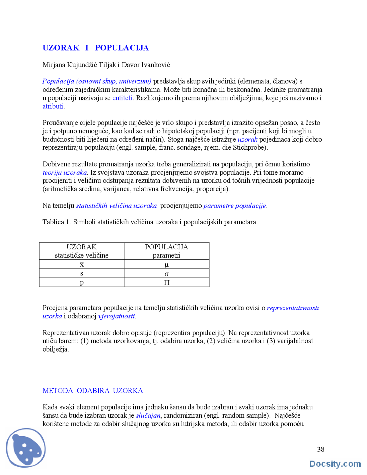 Uzorak i populacija-Beleska-Statistika i informatika-Medicina | Beleške' predlog Osnovi ...