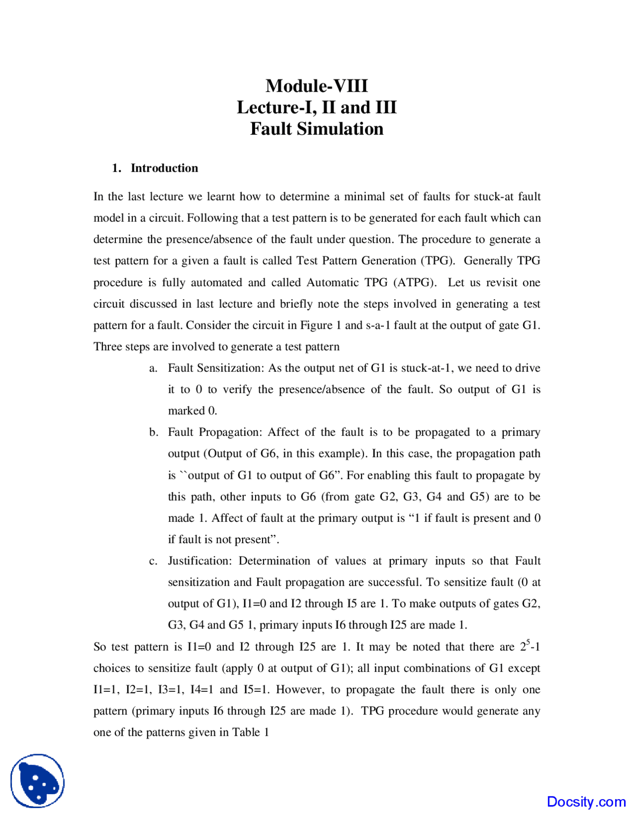 Fault Simulation Design Verification And Test Lecture Notes Docsity