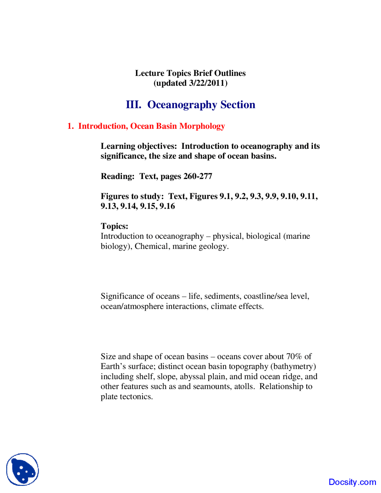 Oceanography Section - Planet Earth - Lecture Notes | Study notes Earth ...