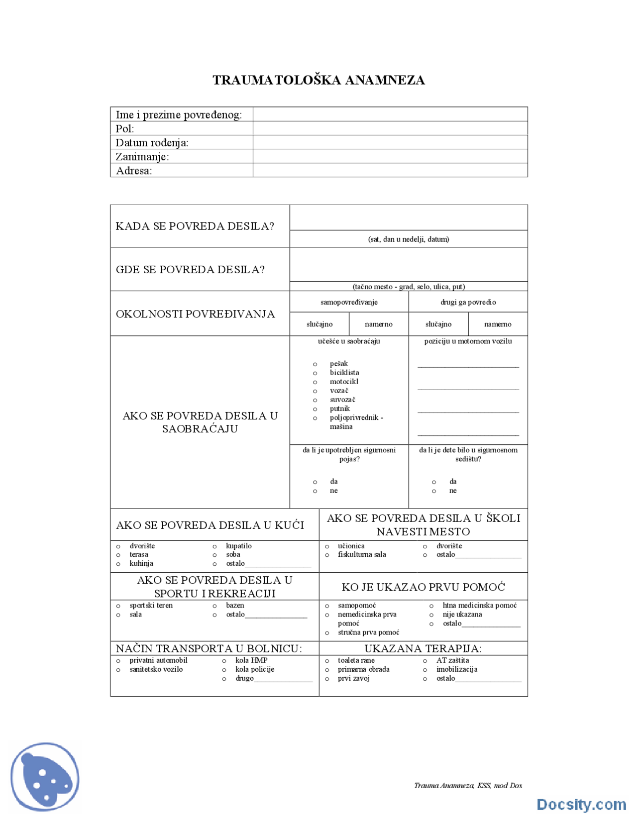 Traumatoloska anamneza-Beleska-Maksilofacijalna hirurgija-Stomatologija ...
