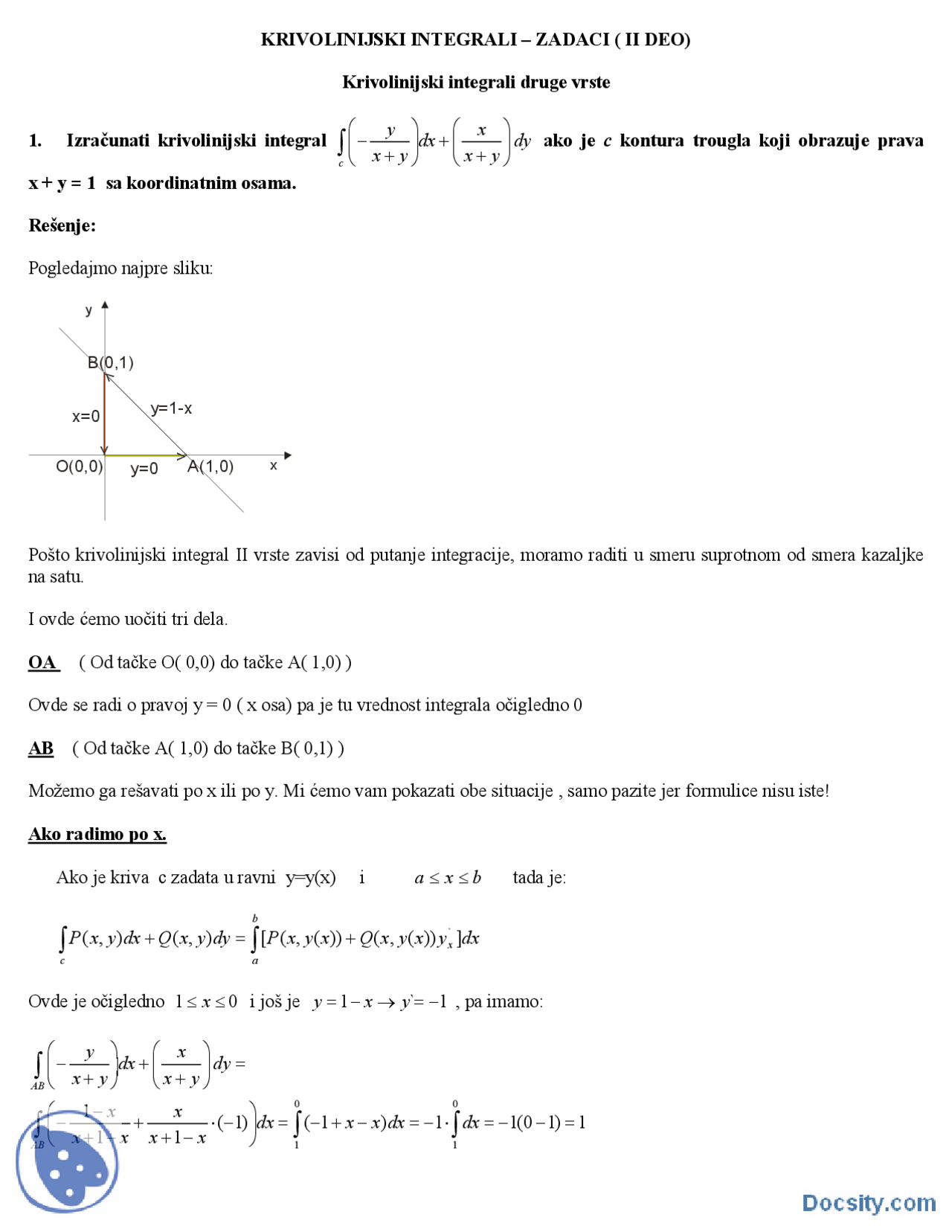 Krivolinijski integrali zadaci II deo Gradjevinski fakultet-Zadaci-Skripta-Matematika 2 | Rezime ...
