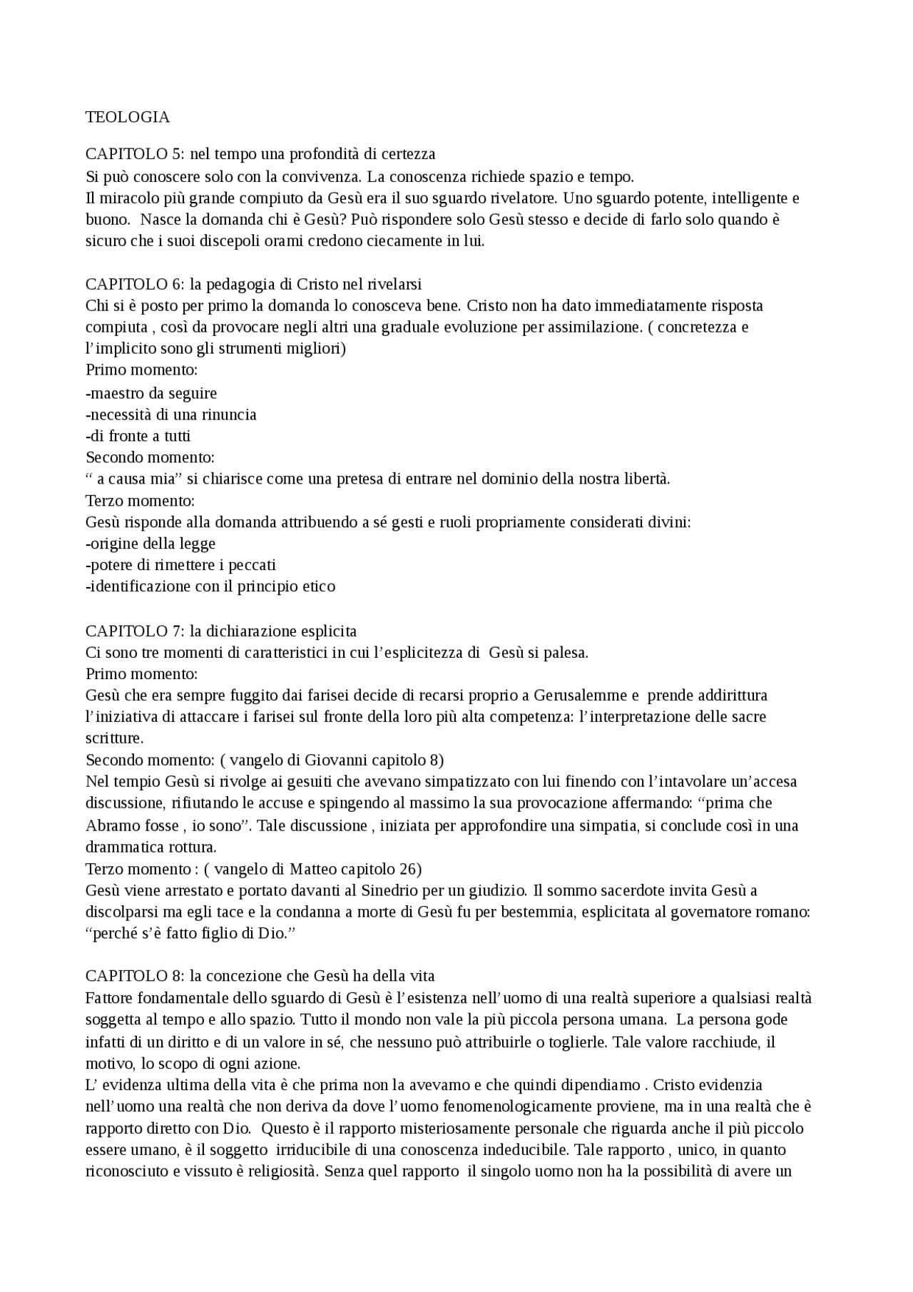 Don Luigi Giussani Riassunto Teologia Ii Docsity