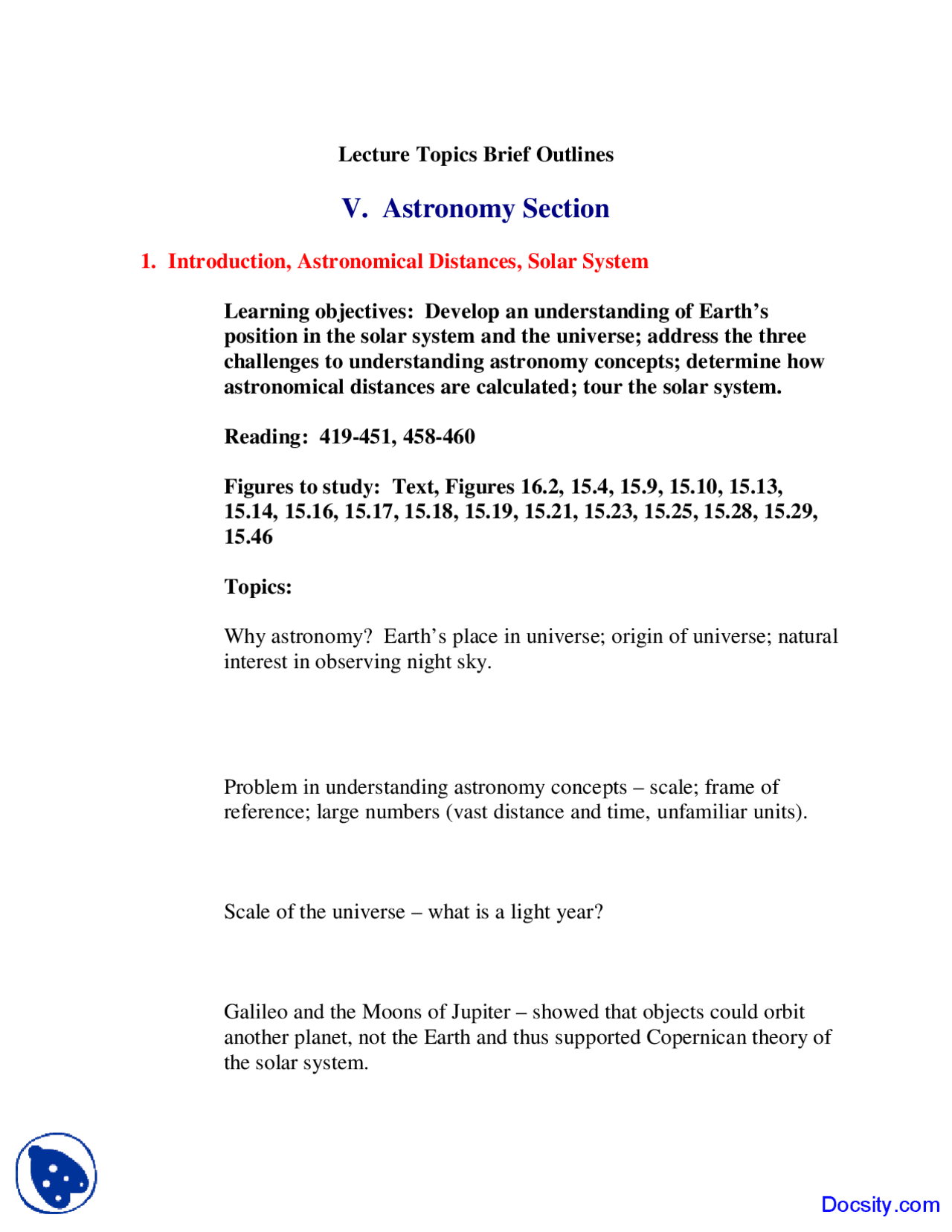 Astronomy Section - Planet Earth - Lecture Notes | Study notes Earth ...