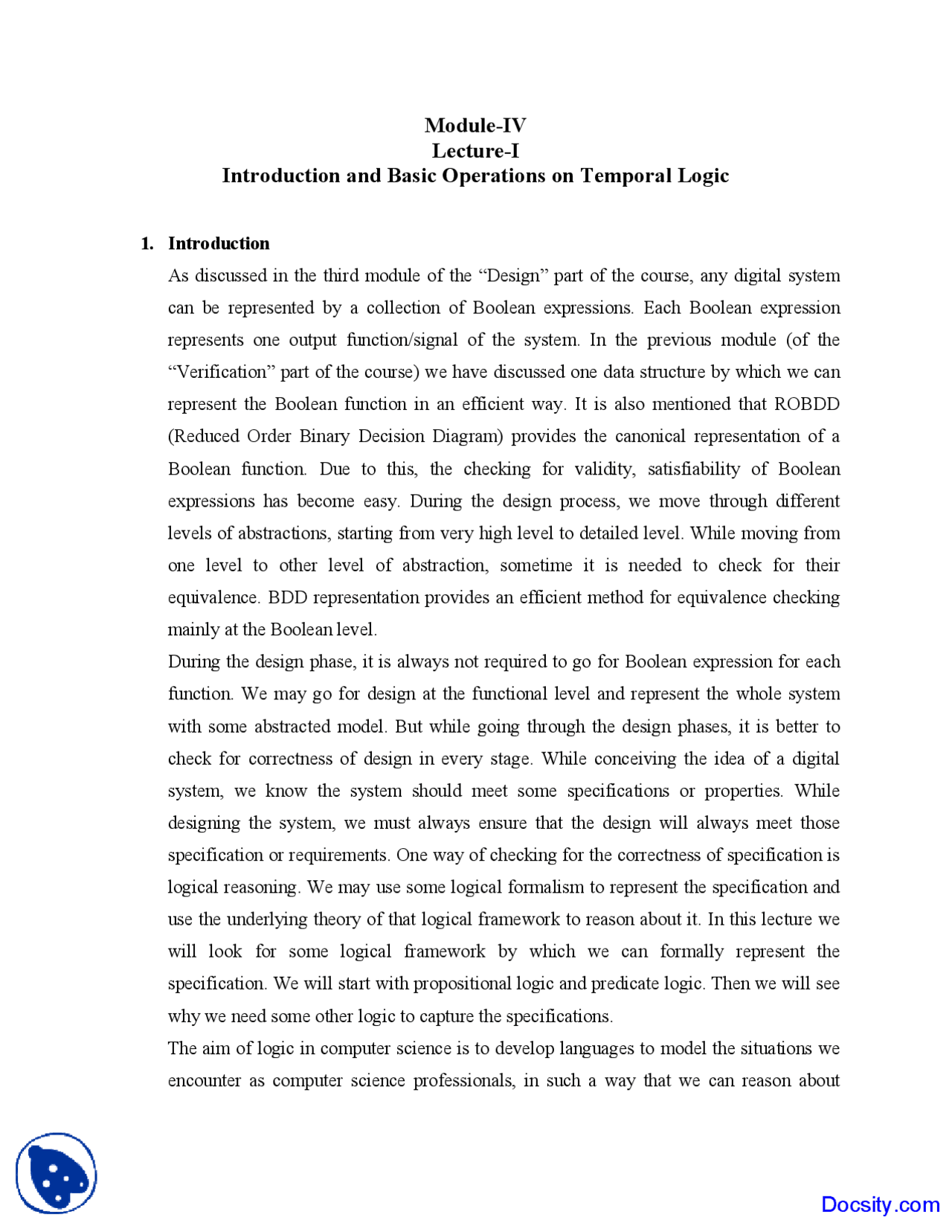Basic Operations On Temporal Logic Design Verification And Test Lecture Notes Docsity