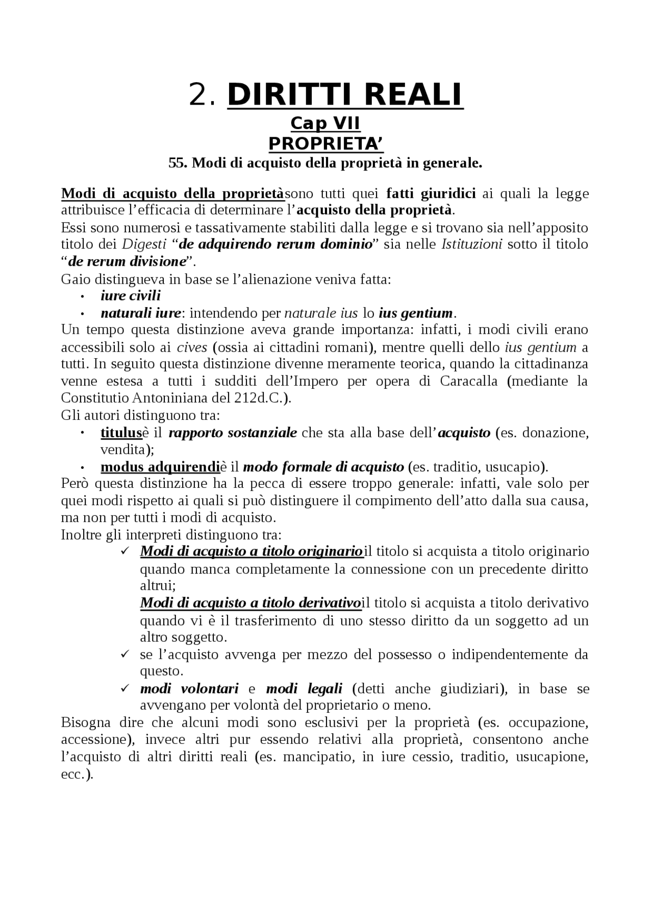 Diritti Reali Appunti Diritto Romano Docsity