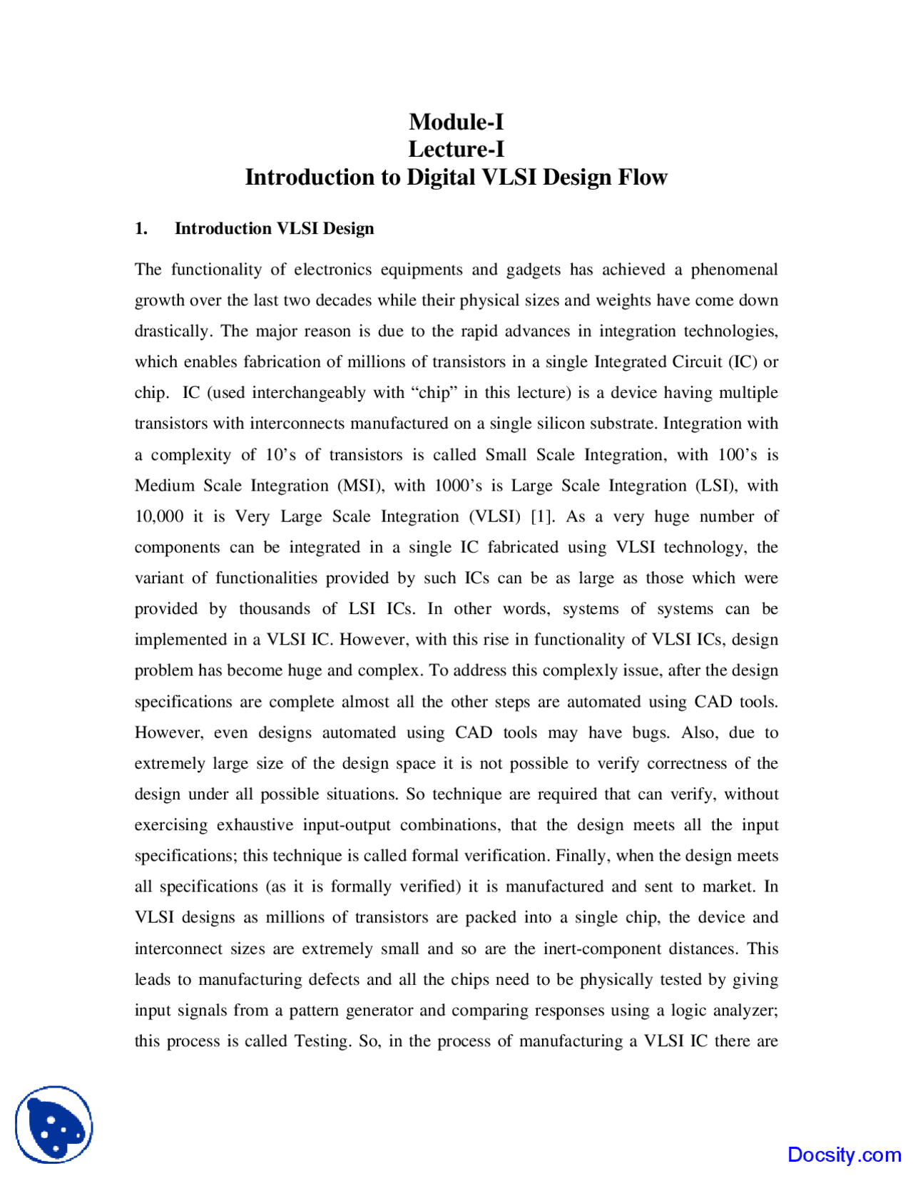 Introduction Design Verification And Test Lecture Notes Docsity