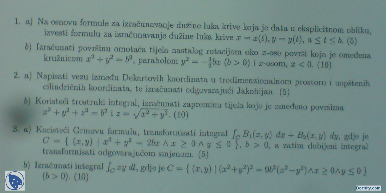 2010-04-19-Gradjevinski fakultet-Matematika 2 | Vežbe' predlog Matematika - Docsity