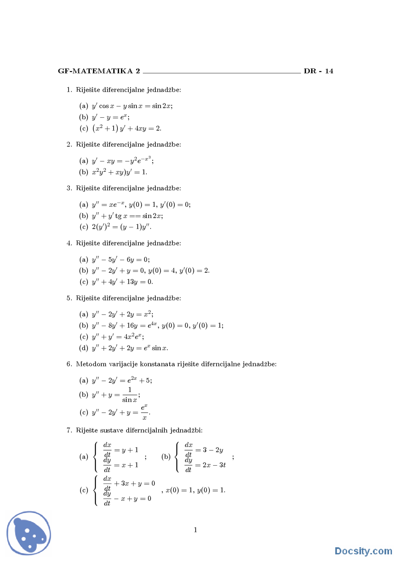 GF-M2-DR-14-Gradjevinski fakultet-Zadaci-Skripta-Matematika 2 | Rezime' predlog Matematika - Docsity
