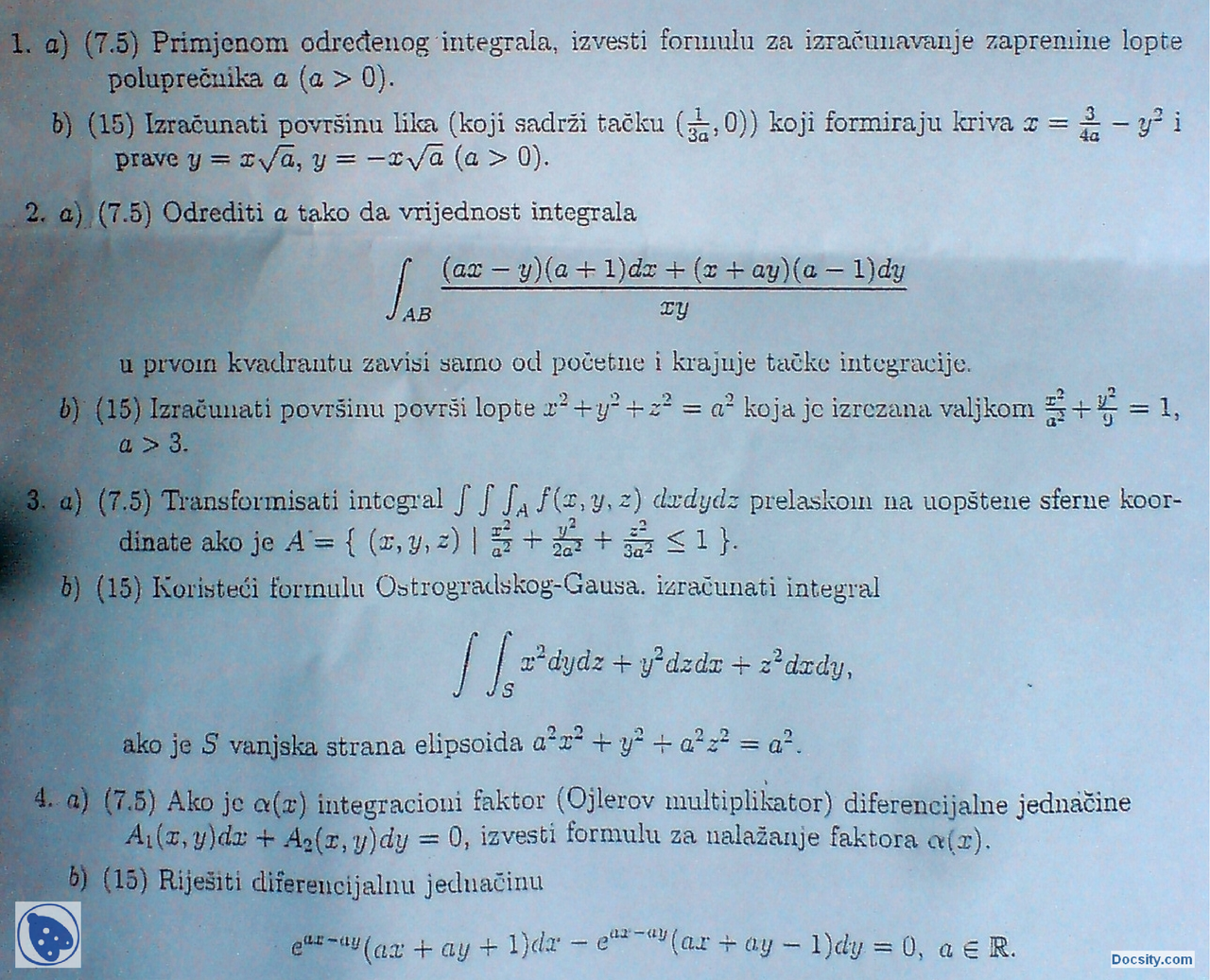 2010-07-05 A-Gradjevinski fakultet-Matematika 2 | Vežbe' predlog Matematika - Docsity