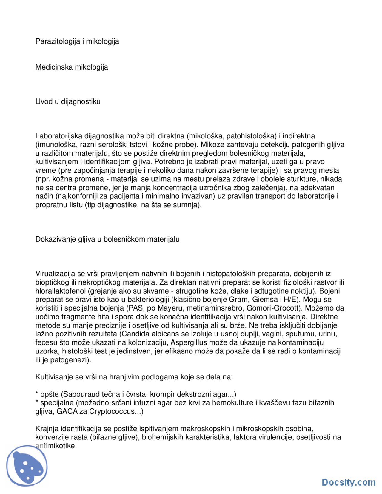 Paraziti i mikologija-Beleska-Mikrobiologija-Medicina | Beleške ...