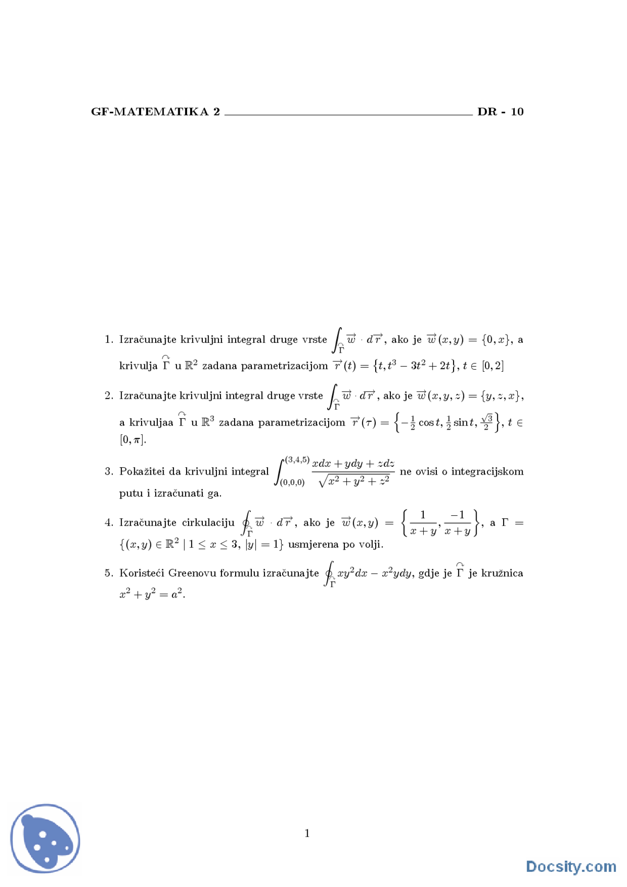 GF-M2-DR-10-Gradjevinski fakultet-Zadaci-Skripta-Matematika 2 | Rezime od Matematika | Docsity