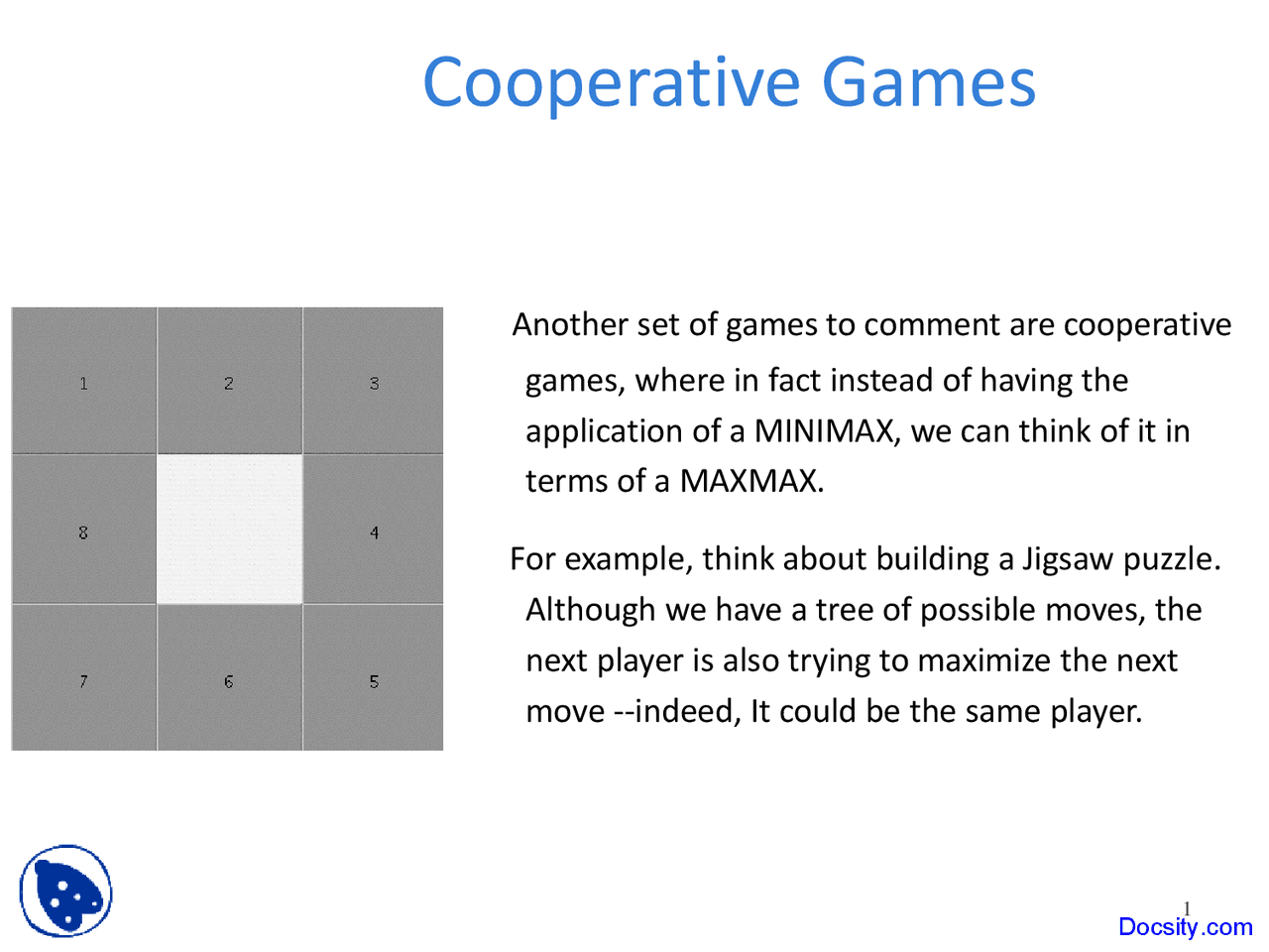 Cooperative Games Artificial Intelligence Lecture Slides Docsity