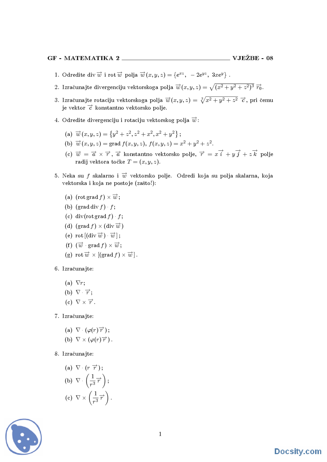 Gradjevinski fakultet-Zadaci-Skripta-Matematika 2 GF-M2-V-08 | Rezime od Matematika | Docsity