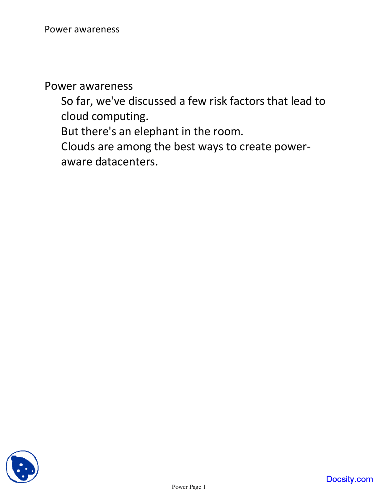Power Clouds And Power Aware Computing Lecture Slides Docsity