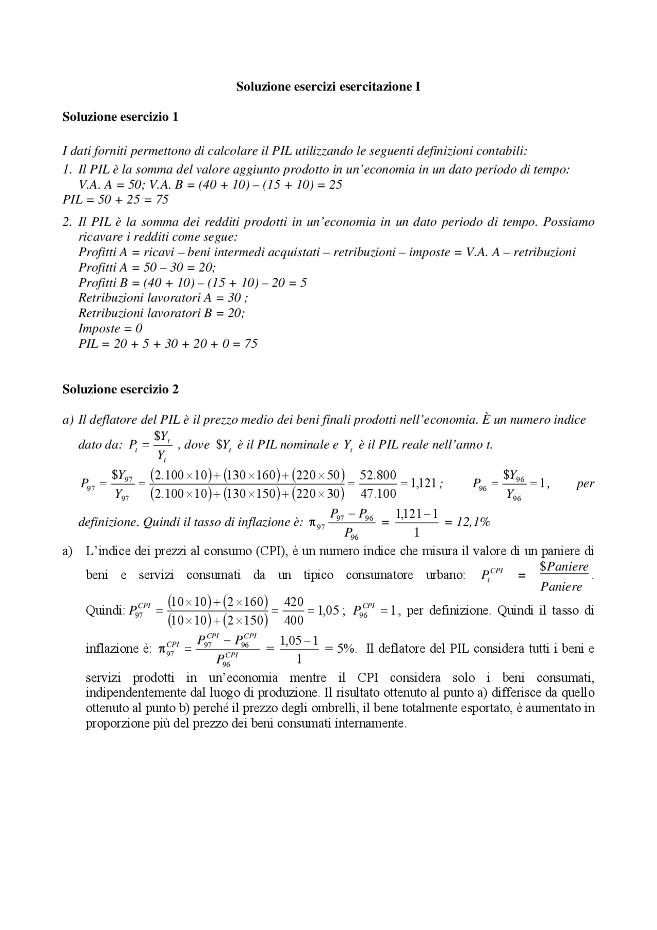 Esercitazione1 Soluzioni Exercices De Macroéconomie Docsity