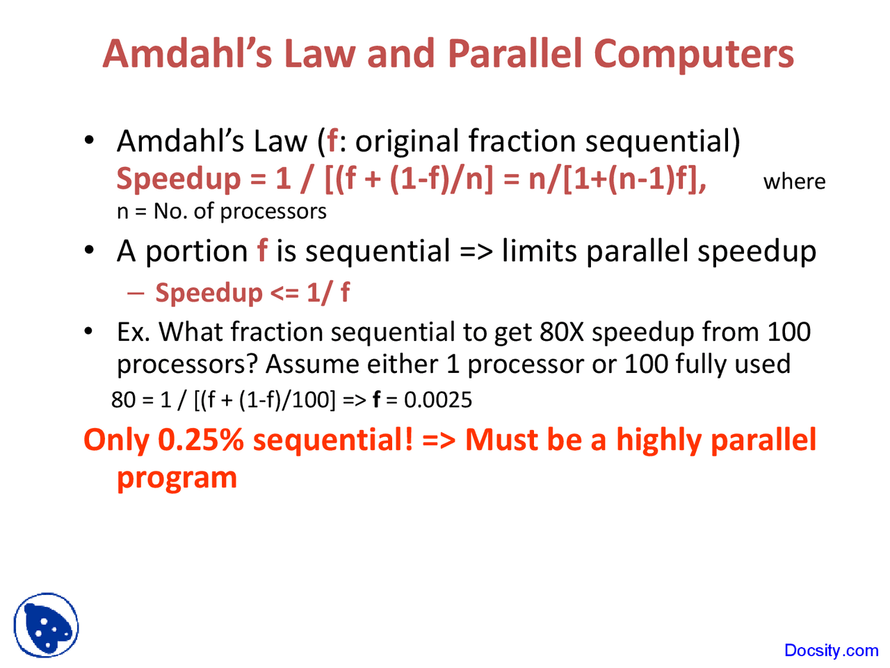 Amdahls Law Parallel Processing Architectures Lecture Slides Docsity
