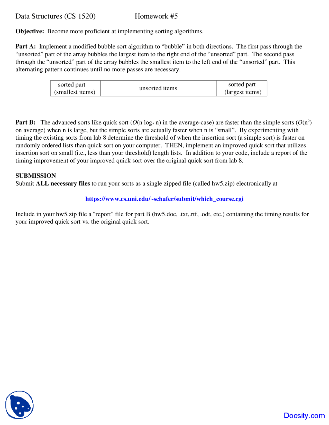 Sorting Data Structures Homework Docsity