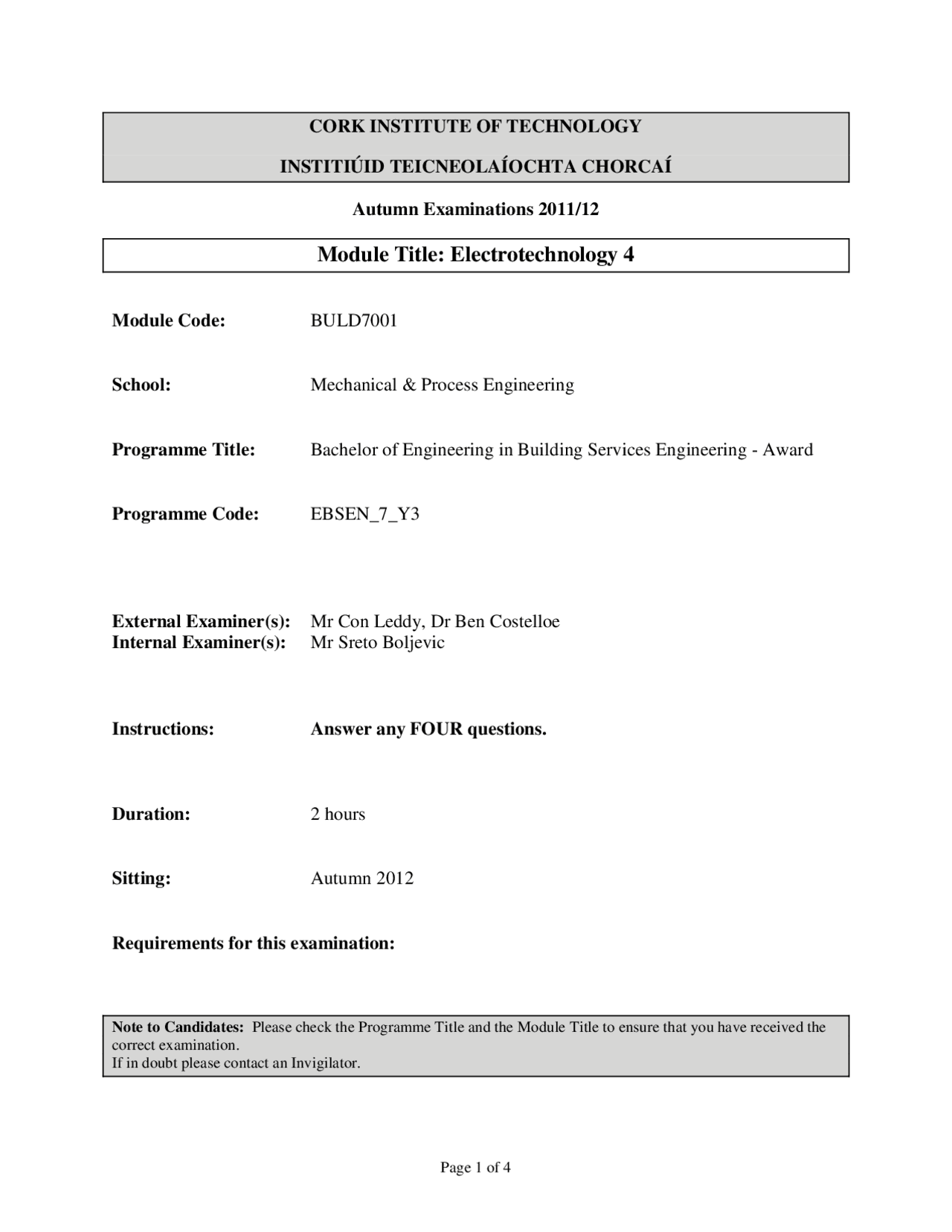 Resistive Coupling - Electrotechnology - Past Exam Paper - Docsity