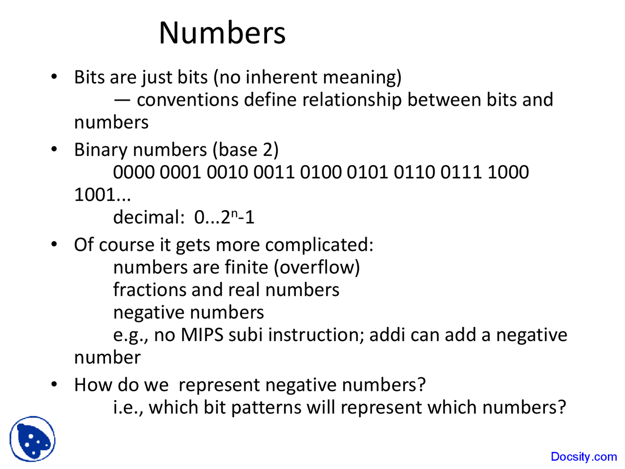 Numbers Design And Architecture Of Computer Systems Lecture Slides Docsity