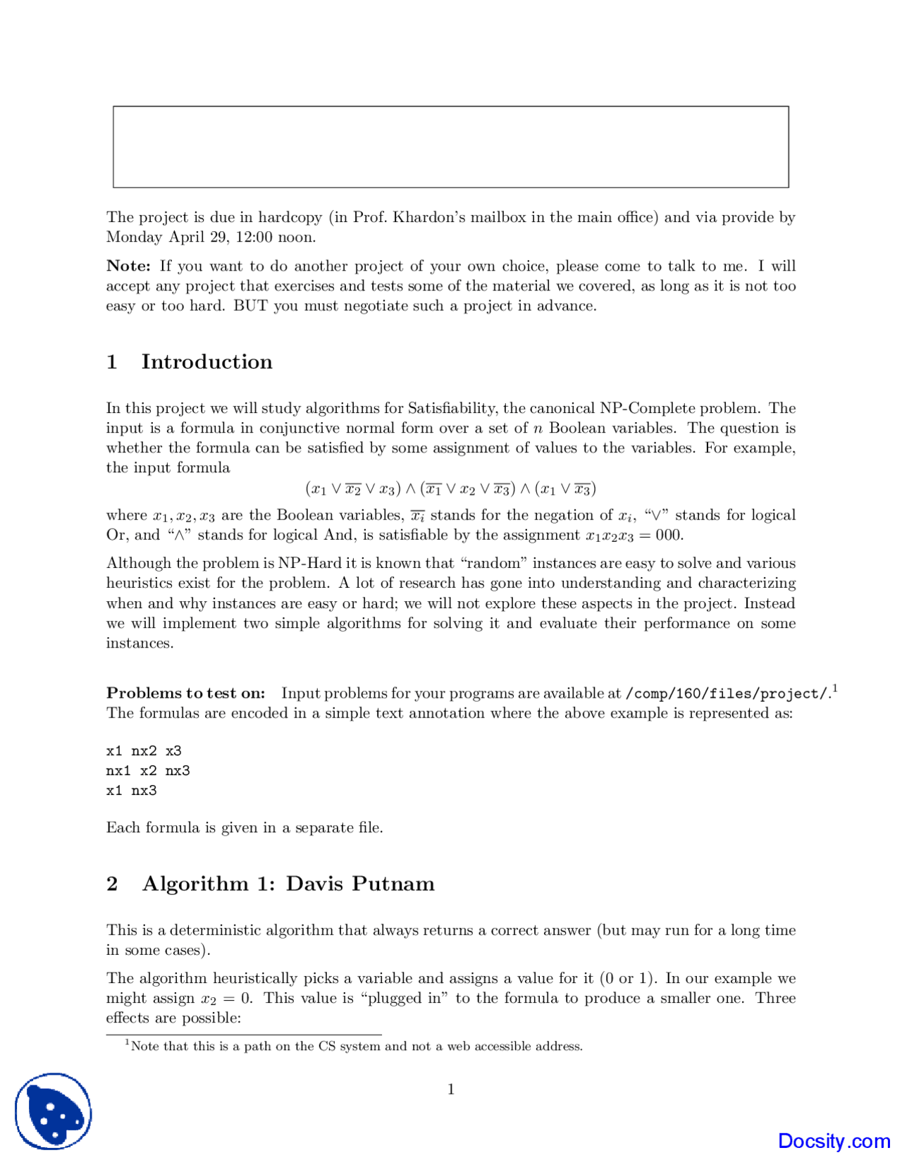 Project - Advanced Algorithms - Lecture Notes | Study notes Advanced ...