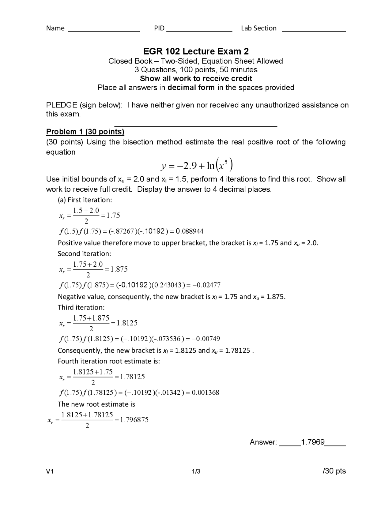 Exam 2 With Solution For Introduction To Engineering Modeling Egr 102
