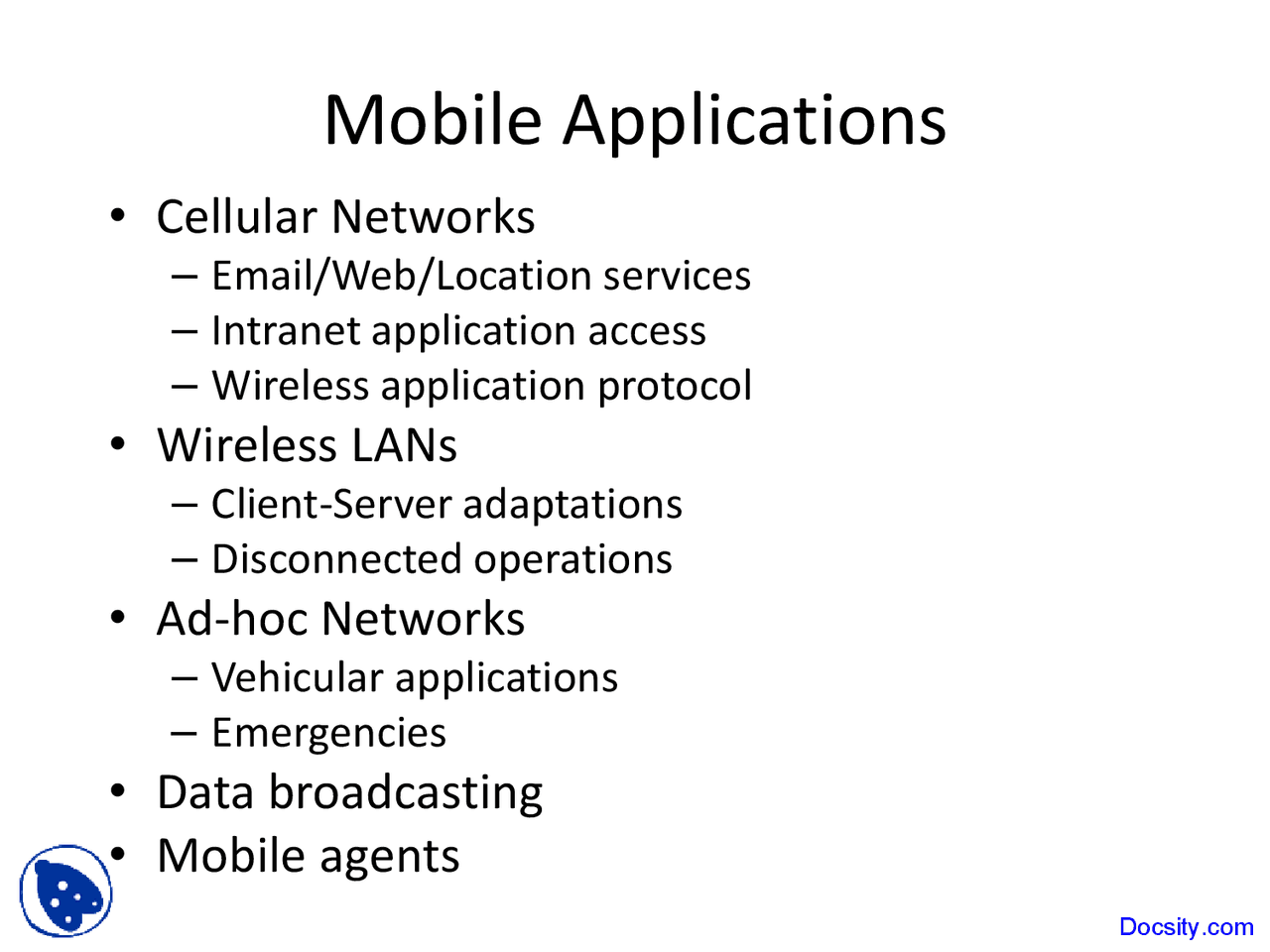 Mobile Applications - Mobile Communications - Lecture Slides - Docsity