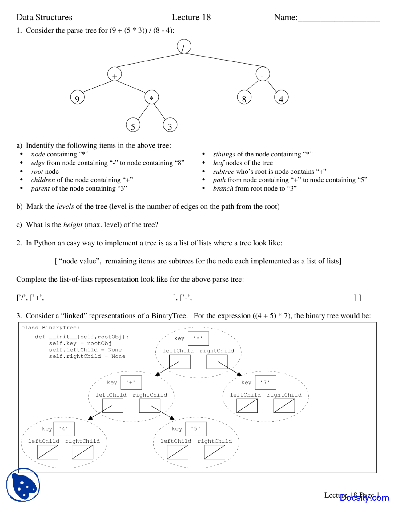 Parse Tree - Data Structures - Lecture Notes | Study notes Data ...
