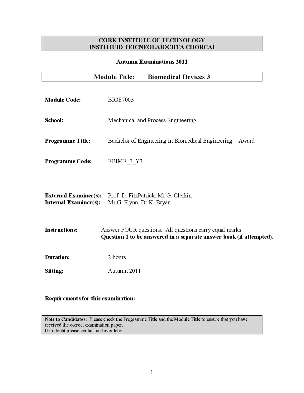 Solutions Employed Biomedical Devices Past Exam Paper Docsity