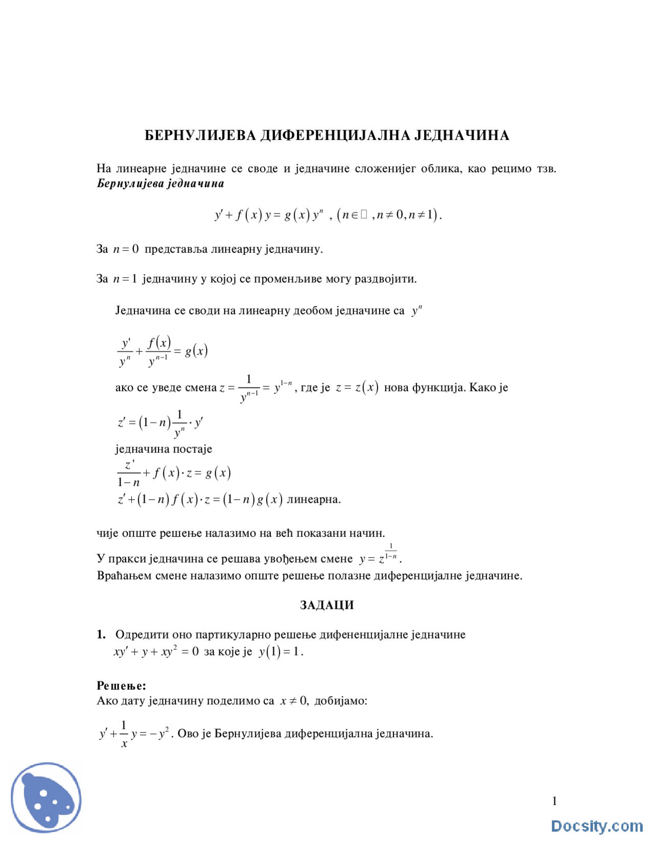 Benulijeva diferencijalna jednačina-Skripta-Matematika 2-Elektrotehnika i racunarstvo | Rezime ...
