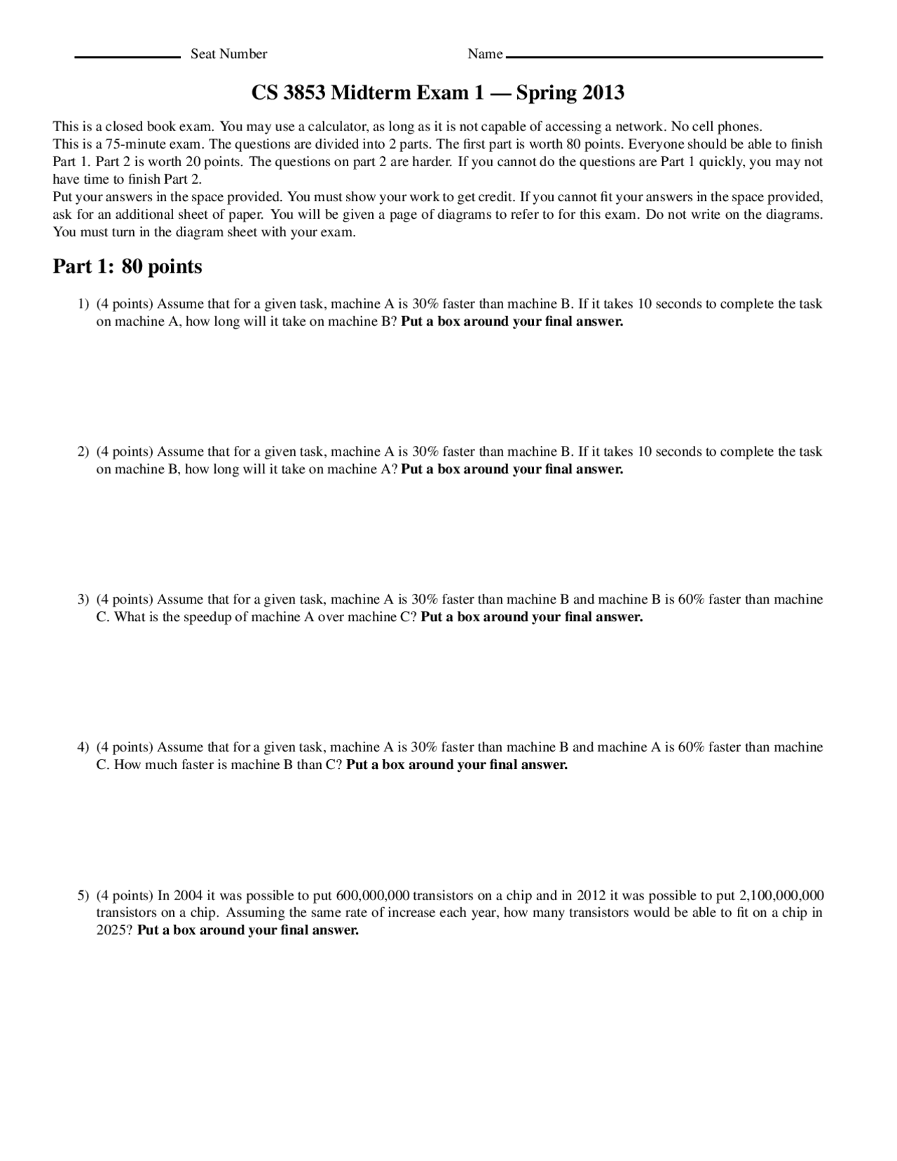 Computer Architecture Midterm Exam 1 Cs 3853 Docsity 