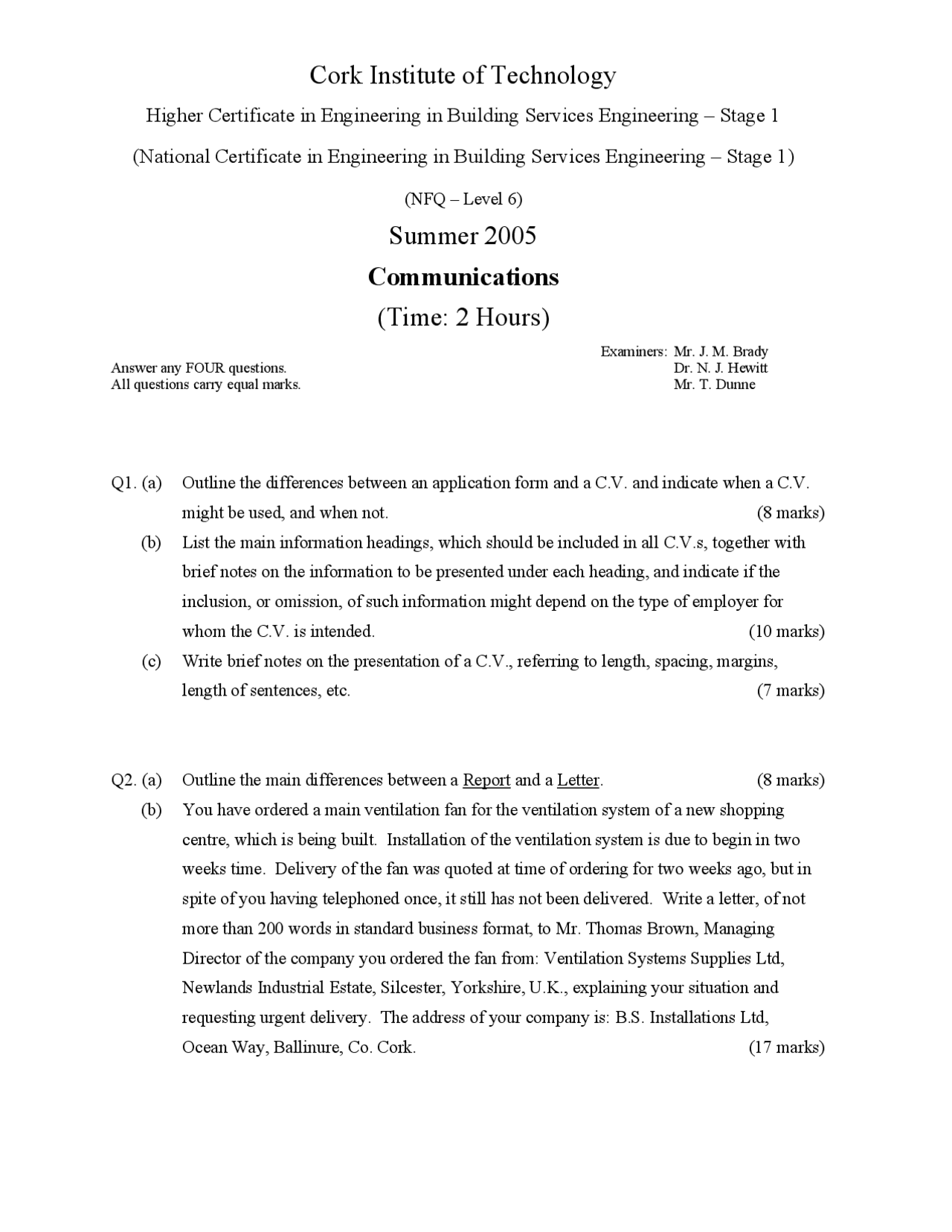 Roman Empire - Communications - Past Exam Paper - Docsity