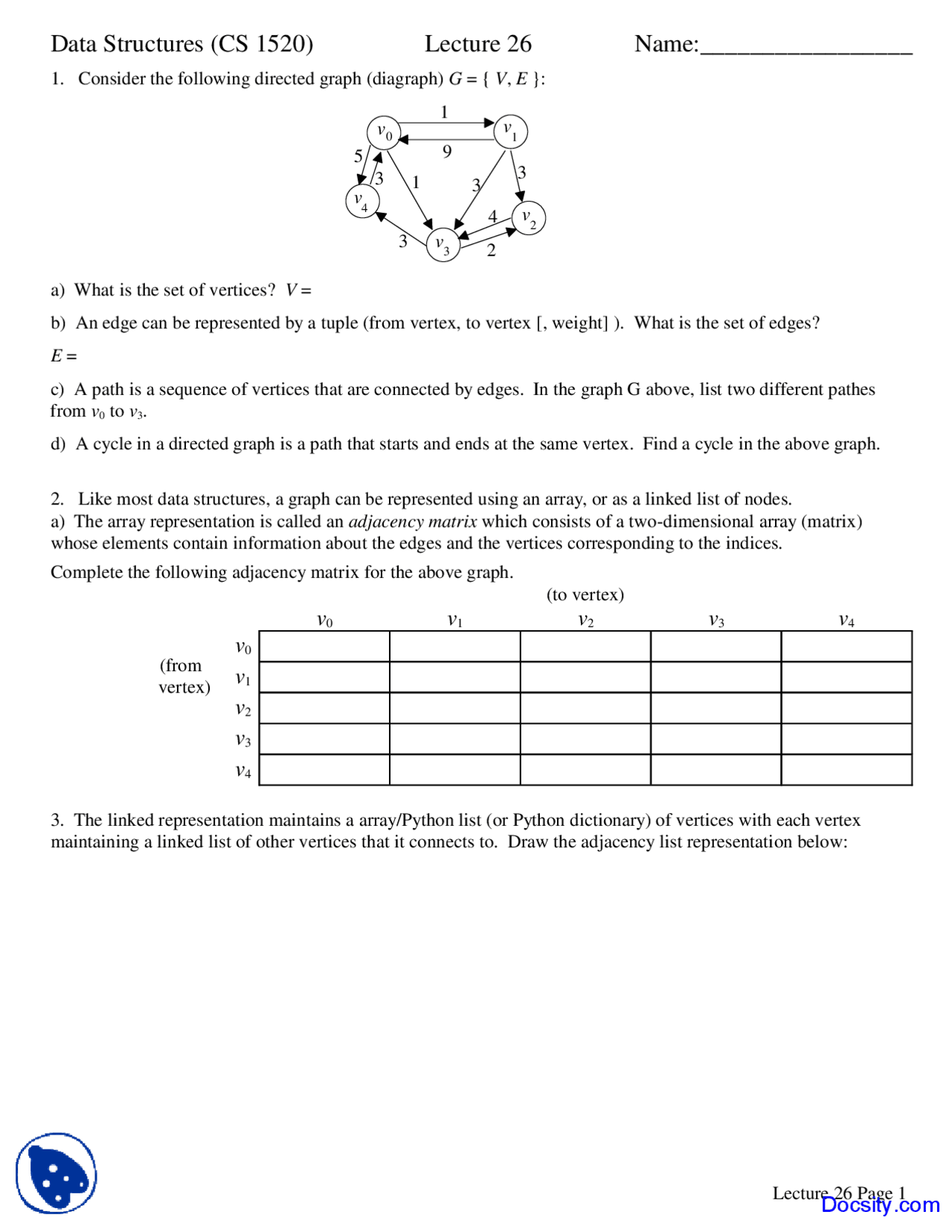 Firected Graph - Data Structures - Lecture Notes - Docsity Firected Graph - Data Structures - Lecture Notes - Docsity